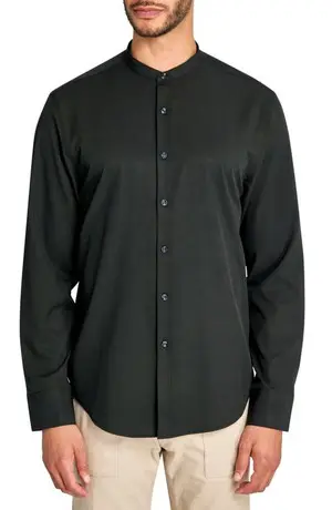 BROOKLYN BRIGADE Recycled Performance Stand Collar Shirt - Black