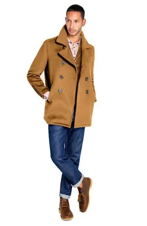 BROOKLYN BRIGADE Wool Blend Double Breasted Pea Coat