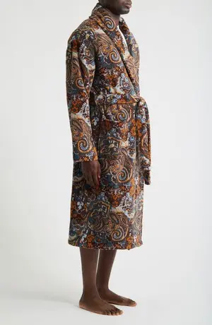 Majestic International High Note Print Plush Shawl Robe