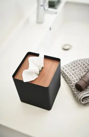 YAMAZAKI Square Tissue Box Case - Walnut