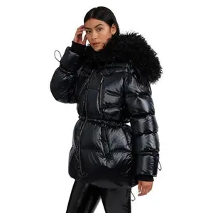 Pajar Electra Mid Puffer With Detachable Shearling Lined Split Hood - Black