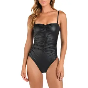 L'Agence Aubrey Faux Leather One-piece Swimsuit - Black