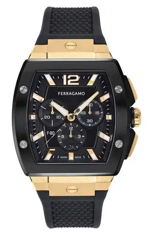 FERRAGAMO F-80 Tonneau Chronograph Strap Watch - Two Tone