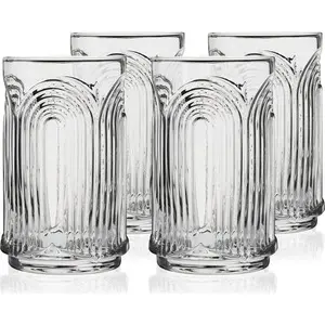 VISKI Deco Beau Crystal Highball Glasses Set Of 4 - Clear