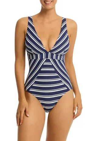 SEA LEVEL Biarritz Stripe One-piece Swimsuit - French Navy