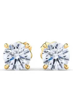 HAUTECARAT Round Brilliant Cut Lab Created Diamond Stud Earrings - 4.00 Ctw Yellow Gold