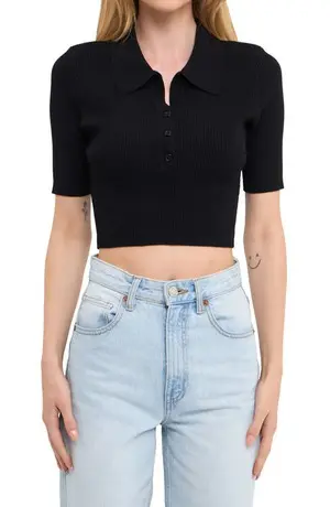 GREY LAB Grey Lab Rib Crop Polo Shirt Black