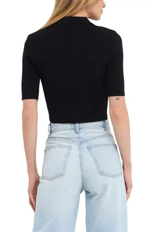 GREY LAB Rib Crop Polo Shirt - Black