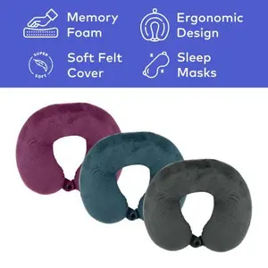 PURSONIC 3 Memory Foam Pillows With Sleep Masks By - Multicolor