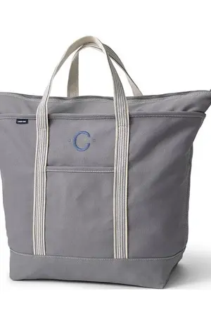 LANDS' END Zip Top Canvas Tote Bag Silver Graphite