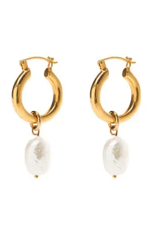 FREYA ROSE Mini Hoop Earrings With Baroque Pearls - Gold