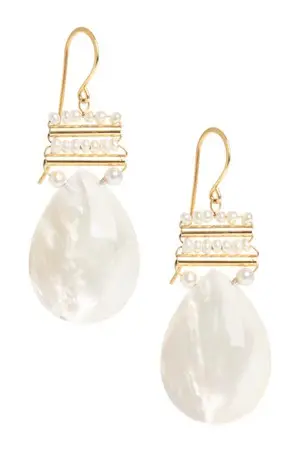 FREYA ROSE Pearl And Mother Of Pearl Pear Drop Earrings - Gold