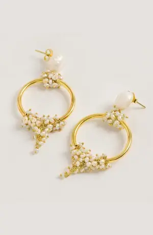 FREYA ROSE Seed And Baroque Pearl Hoop Earrings