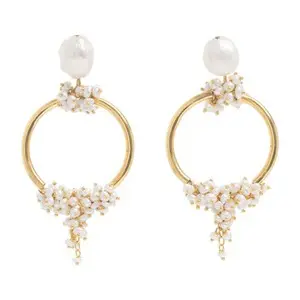 FREYA ROSE Seed And Baroque Pearl Mid Hoop Earrings