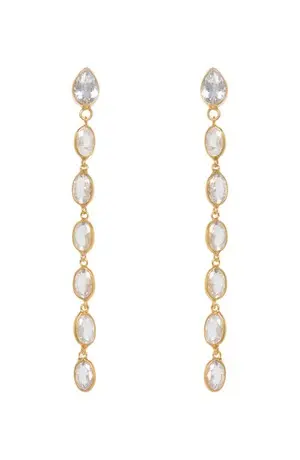 FREYA ROSE Oval Crystal Framed Drop Earrings - Gold