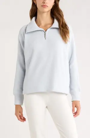 Zella Half-zip Waffle Stitch Pullover - Blue Ancient Marl