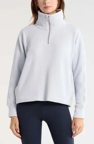 Zella Half-zip Waffle Stitch Pullover - Blue Ancient