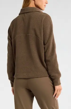 Zella Half-zip Waffle Stitch Pullover - Brown Teak Marl