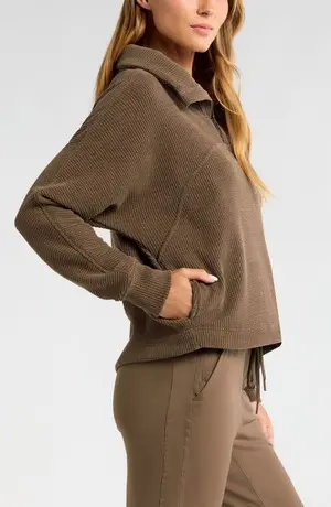 Zella Half-zip Waffle Stitch Pullover - Brown Teak Marl