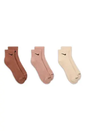 Nike 3-pack Dri-fit Everyday Plus Cushioned Ankle Socks - Brown/beige/ivory