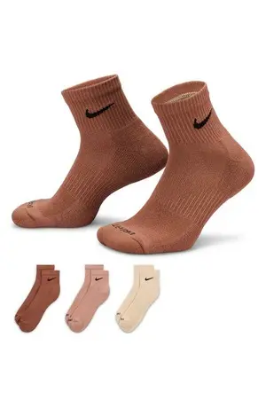 Nike 3-pack Dri-fit Everyday Plus Cushioned Ankle Socks - Brown/beige/ivory