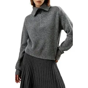 Lilysilk Cashmere Half Zip-up Ribbed Sweater
