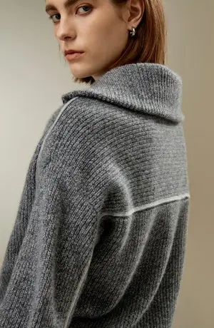Lilysilk Cashmere Half Zip-up Ribbed Sweater