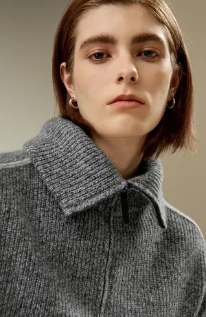 Lilysilk Cashmere Half Zip-up Ribbed Sweater