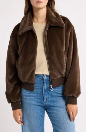 THREAD & SUPPLY Faux Fur Trucker Jacket - Brown