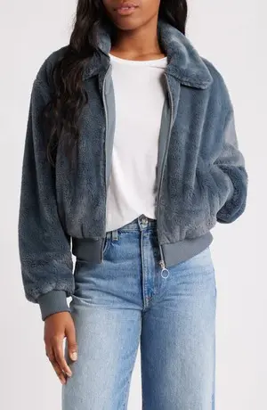 THREAD & SUPPLY Thread & Supply Faux Fur Trucker Jacket Dusty Blue