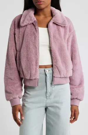 THREAD & SUPPLY Thread & Supply Faux Fur Trucker Jacket Dusty Pink