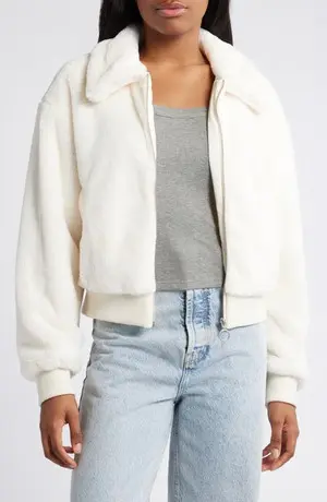 THREAD & SUPPLY Faux Fur Trucker Jacket - Ivory