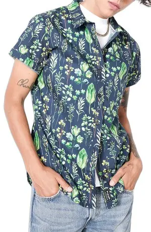 WILDFANG Cotton Button-up Short Sleeve Shirt - Wander Forest Multi