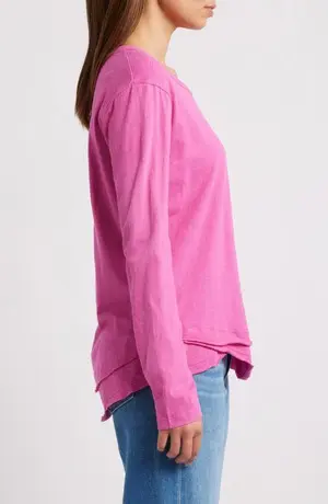 APNY Layered Hem Cotton Slub Top - Raspberry