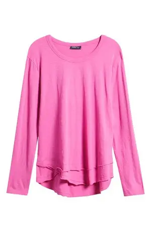 APNY Layered Hem Cotton Slub Top - Raspberry