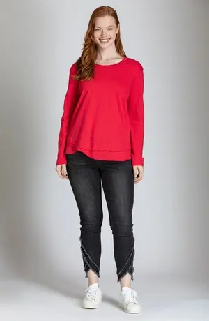 APNY Layered Hem Cotton Slub Top - Red