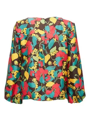La DoubleJ Charming Printed Silk Top - Vines Brown