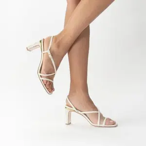 FREYA ROSE Giselle Ankle Strap Pearl Heel Sandal - Ivory