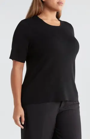 TAHARI ASL Ribbed Knit Top - Black