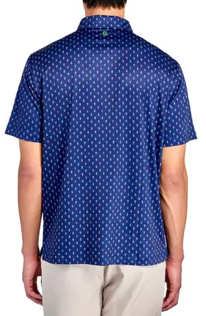 CON.STRUCT Regular Fit Floral Geo Motif Print Recycled Performance Golf Polo - Navy