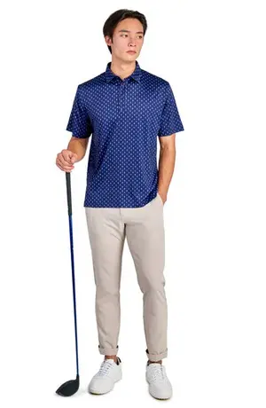 CON.STRUCT Regular Fit Floral Geo Motif Print Recycled Performance Golf Polo - Navy