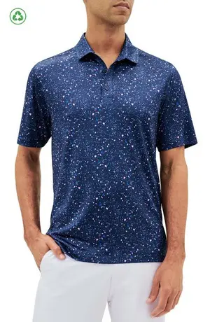 CON.STRUCT Regular Fit Paint Splatter Print Recycled Performance Golf Polo - Navy
