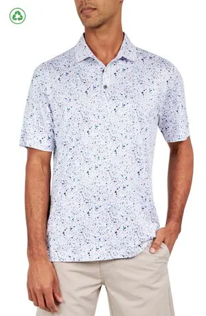 CON.STRUCT Regular Fit Paint Splatter Print Recycled Performance Golf Polo - White