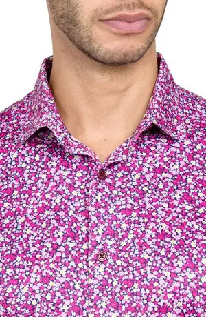 CON.STRUCT Micro Floral Print Performance Button-down Shirt - Multi