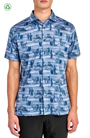 CON.STRUCT Regular Fit Desert Print Recycled Performance Golf Button-down Shirt - Slate