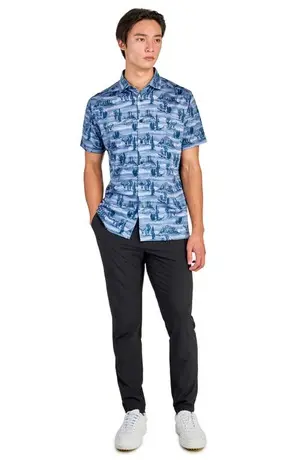 CON.STRUCT Regular Fit Desert Print Recycled Performance Golf Button-down Shirt - Slate