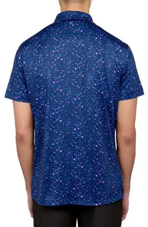 CON.STRUCT Regular Fit Paint Splatter Print Recycled Performance Golf Button-down Shirt - Navy