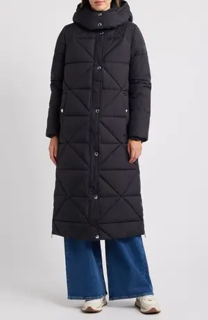 Sam Edelman Quilted Puffer Coat With Removable Hood - Navy Blue