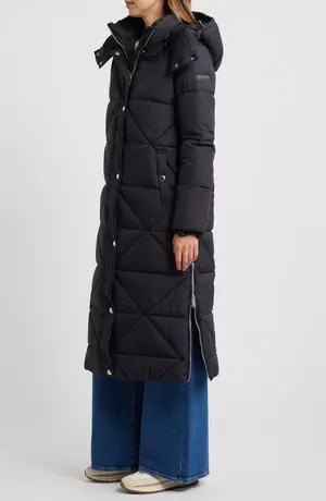 Sam Edelman Quilted Puffer Coat With Removable Hood - Navy Blue