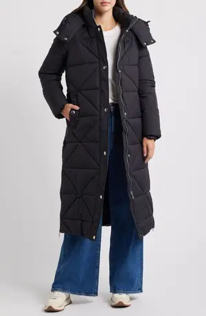 Sam Edelman Quilted Puffer Coat With Removable Hood - Navy Blue